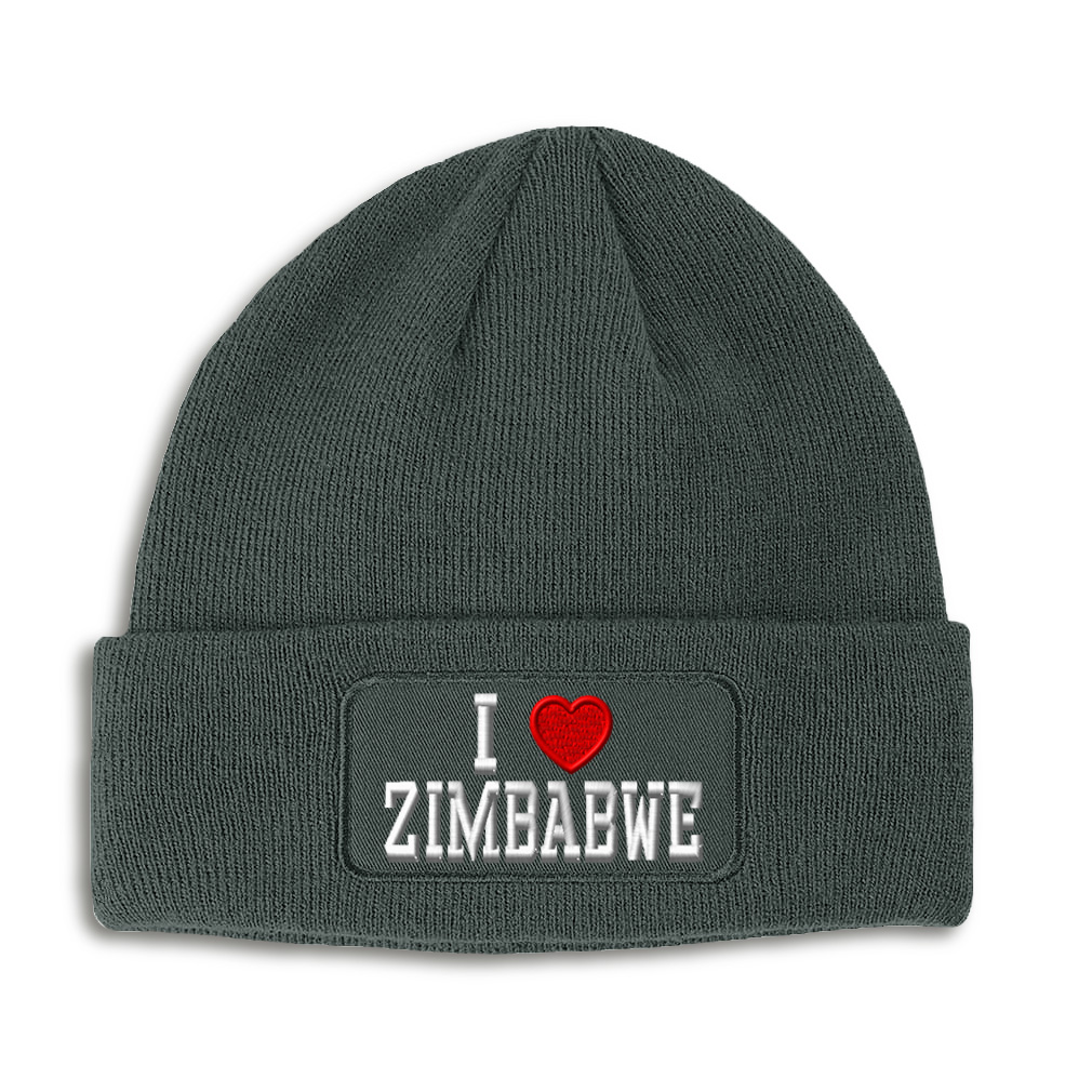 Patch Beanie for Men & Women I Love Zimbabwe Winter Hats Acrylic Skull ...